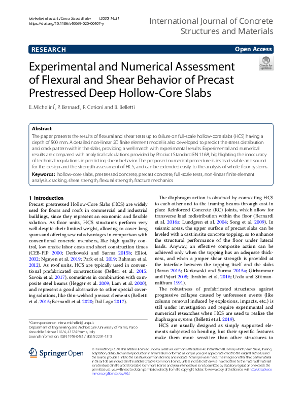 (PDF) Experimental and Numerical Assessment of Flexural and Shear Behavior of Precast ...