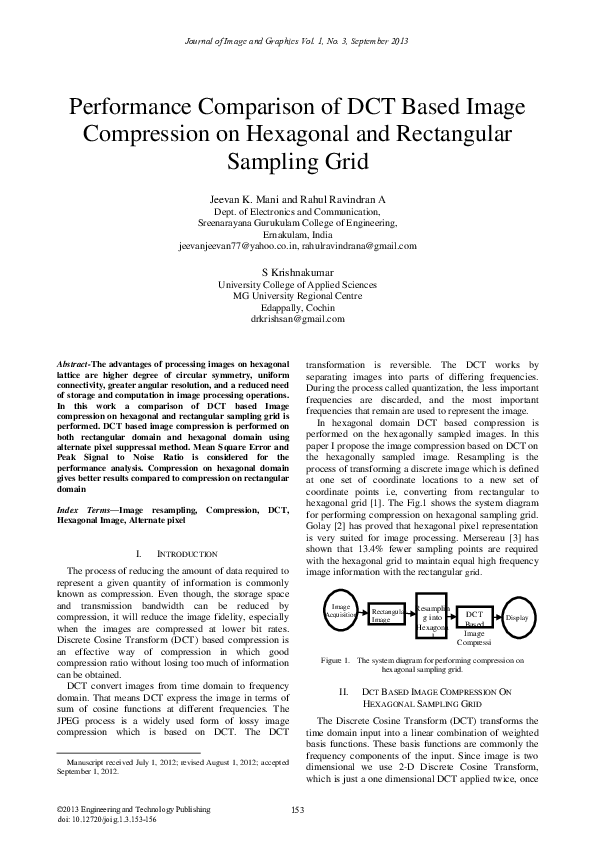 (PDF) Performance Comparison of DCT Based Image Compression on Hexagonal and Rectangular ...