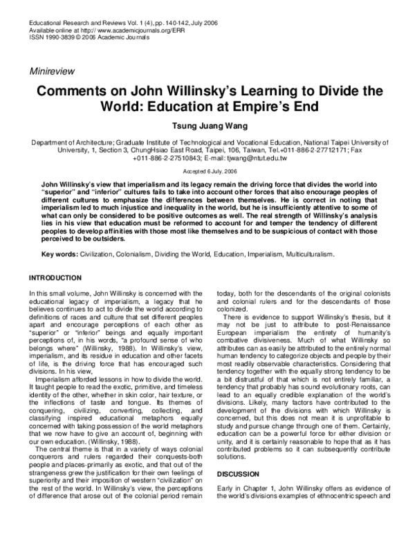 (PDF) Comments on John Willinsky’s Learning to Divide the World ...
