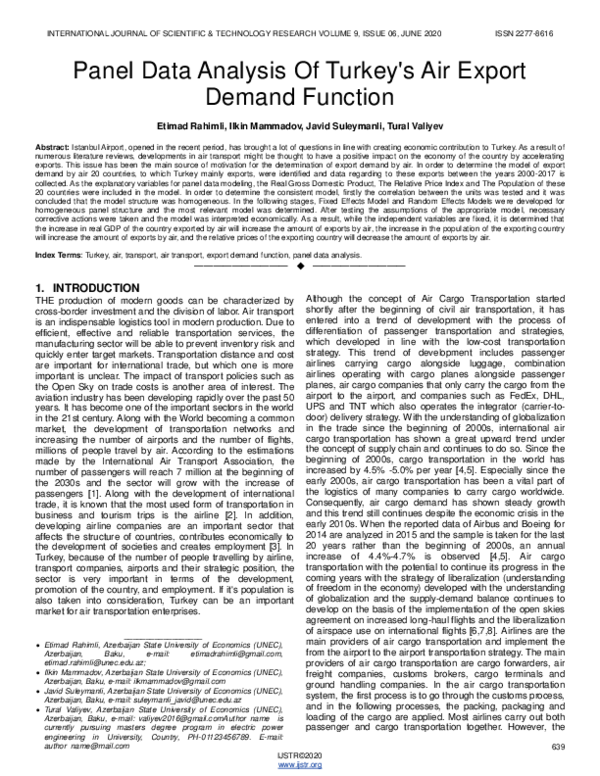 (PDF) Panel Data Analysis Of Turkey's Air Export Demand Function