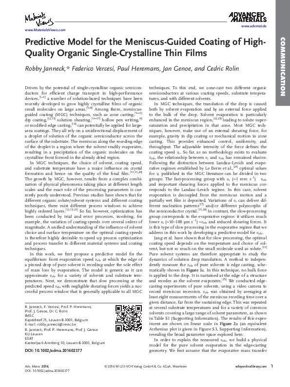 (PDF) Predictive Model for the Meniscus-Guided Coating of High-Quality ...