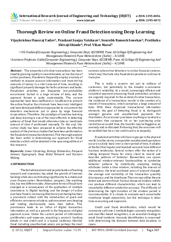 (PDF) Thorough Review on Online Fraud Detection using Deep Learning