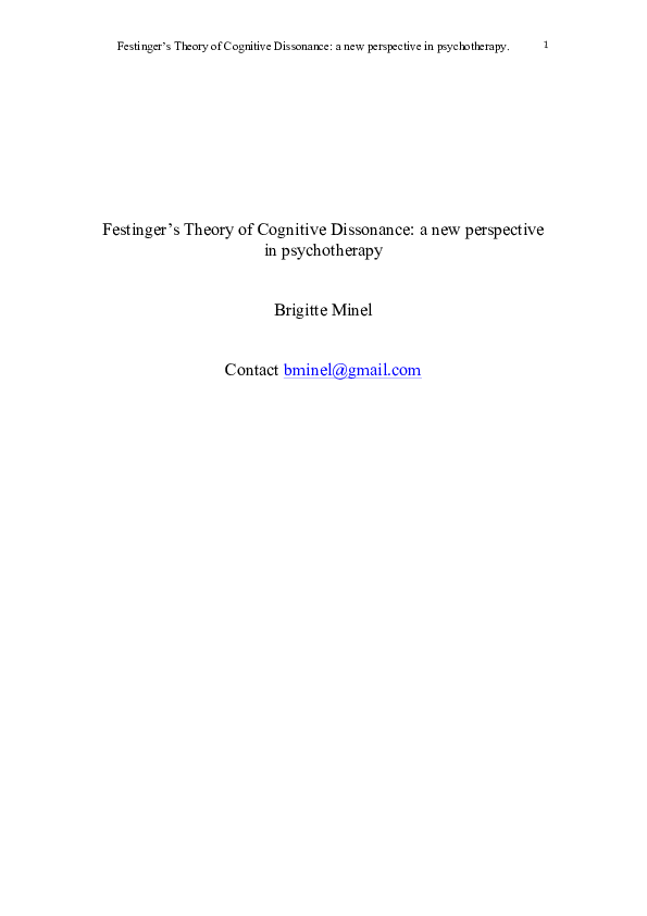 (PDF) Festinger'S Theory Of Cognitive Dissonance: A New Perspective In ...