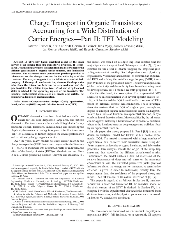 (PDF) Charge Transport in Organic Transistors Accounting for a Wide ...