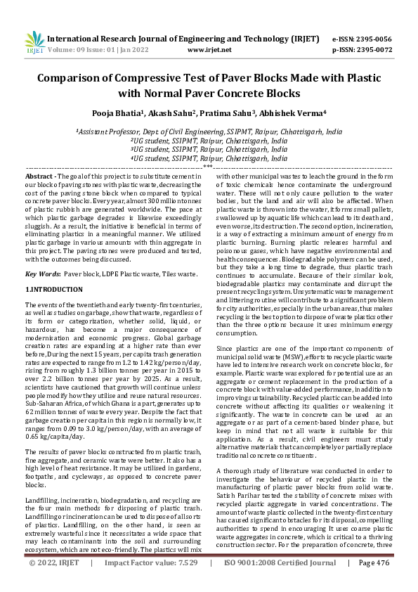 (PDF) Comparison of Compressive Test of Paver Blocks Made with Plastic ...