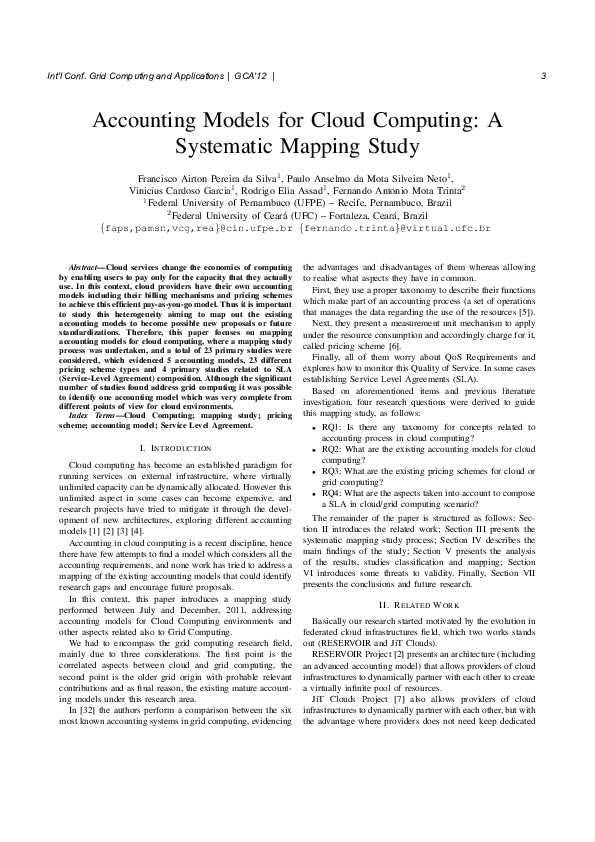 (PDF) Accounting Models for Cloud Computing A Systematic Mapping Study