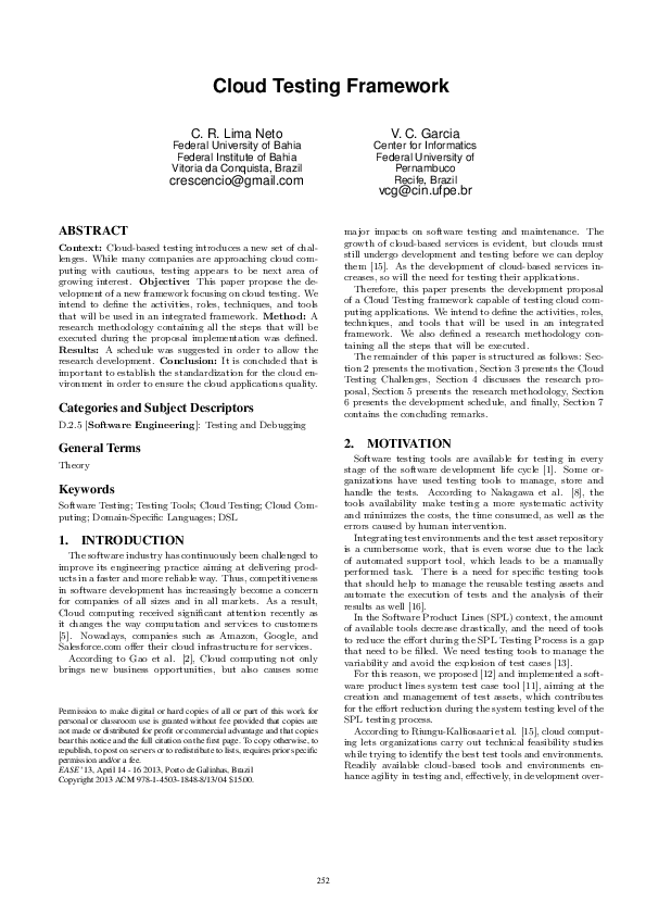 (PDF) Cloud testing framework