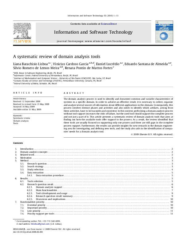 (PDF) A systematic review of domain analysis tools