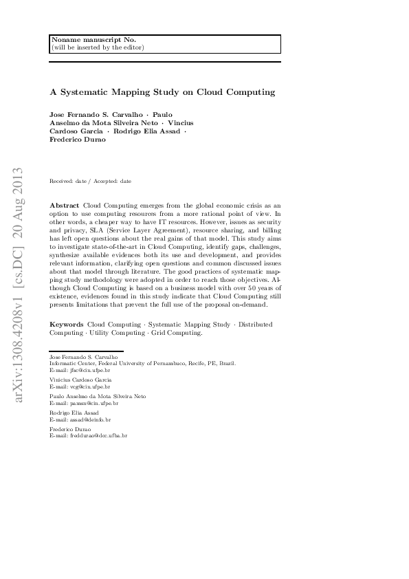 (PDF) A Systematic Mapping Study on Cloud Computing