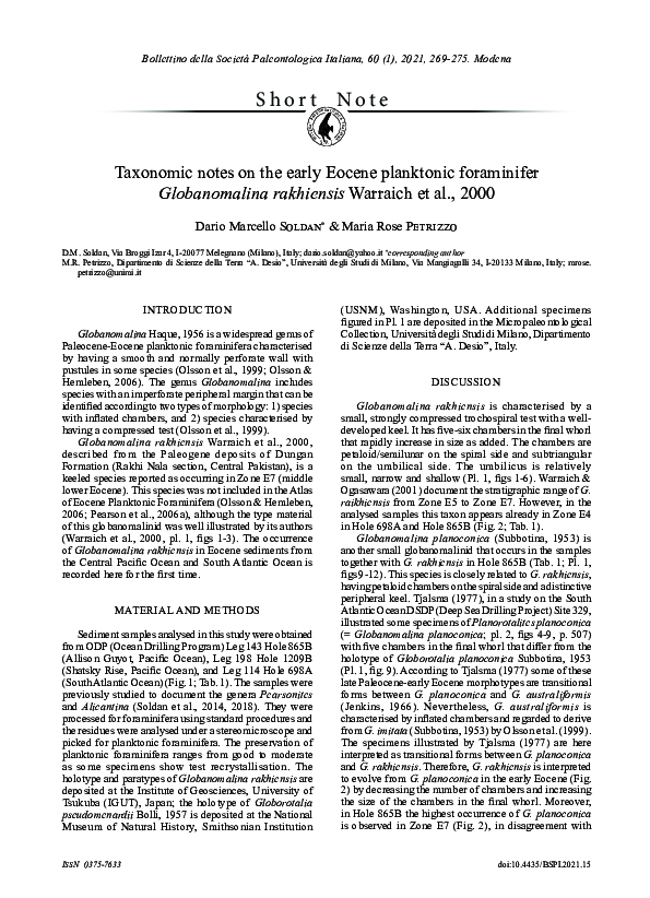(PDF) Taxonomic notes on the early Eocene planktonic foraminifer ...