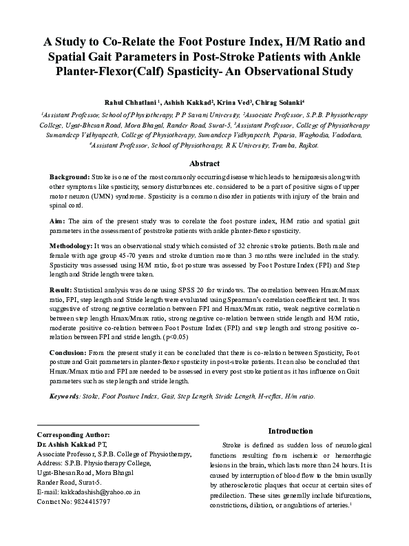(PDF) Foot Posture and Gait Correlates in Stroke Spasticity