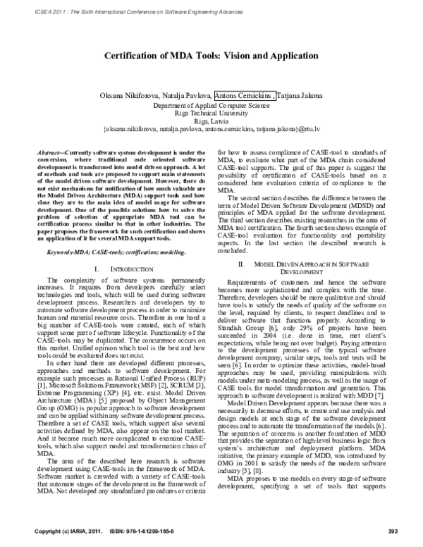 (PDF) Certification of MDA Tools: Vision and Application