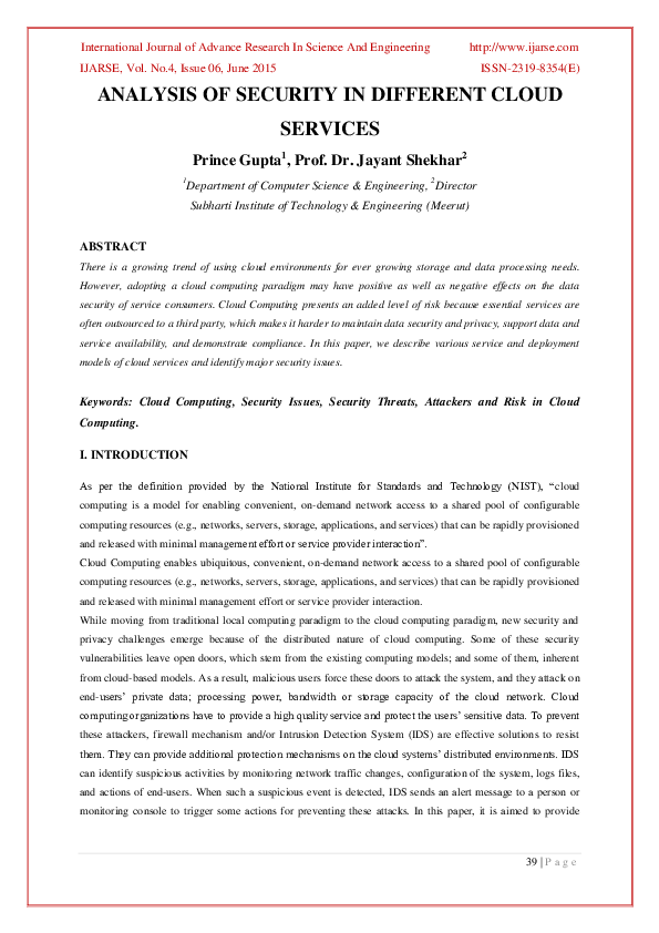 (PDF) Analysis of Security in Different Cloud Services