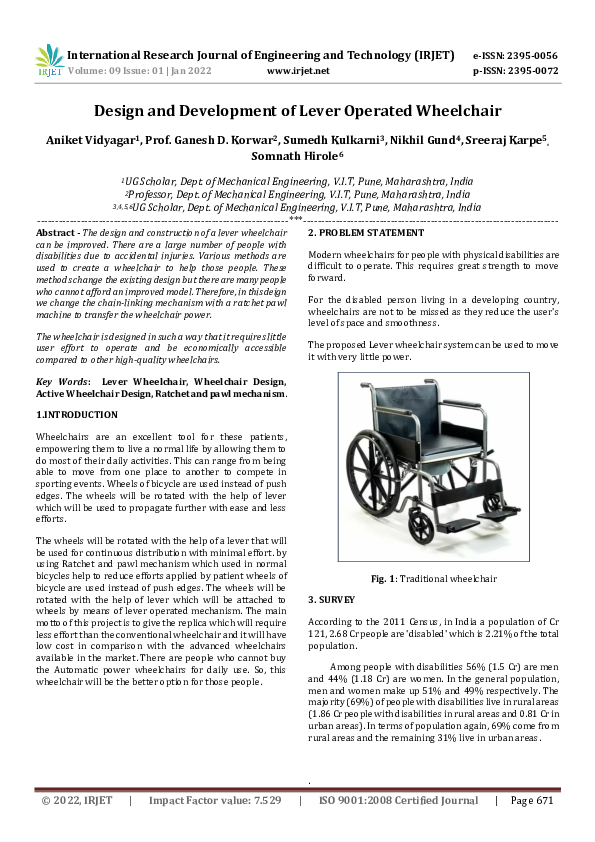 (PDF) Design and Development of Lever Operated Wheelchair