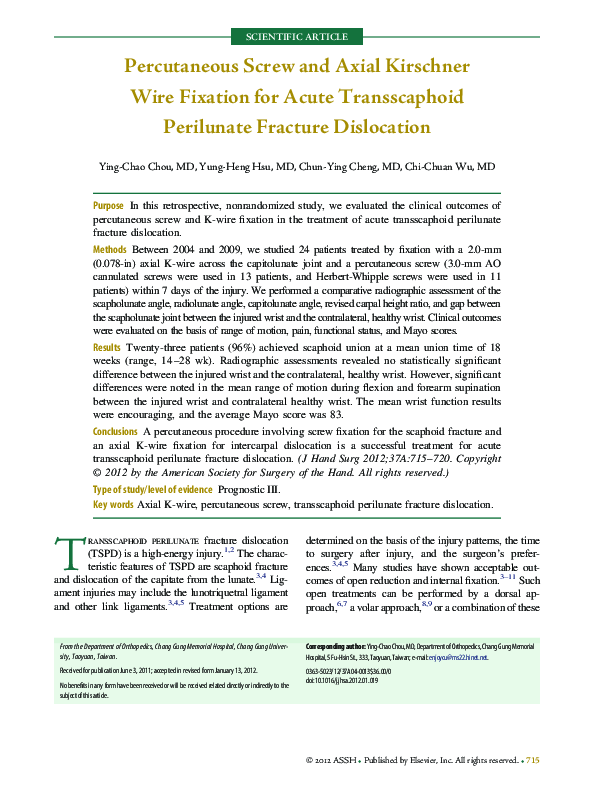 (PDF) Percutaneous Screw and Axial Kirschner Wire Fixation for Acute ...