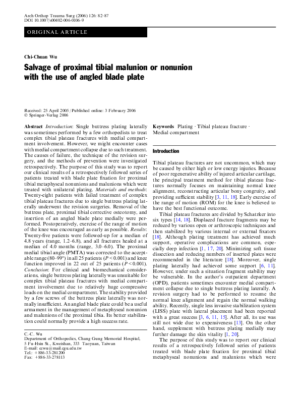 (PDF) Salvage of proximal tibial malunion or nonunion with the use of ...