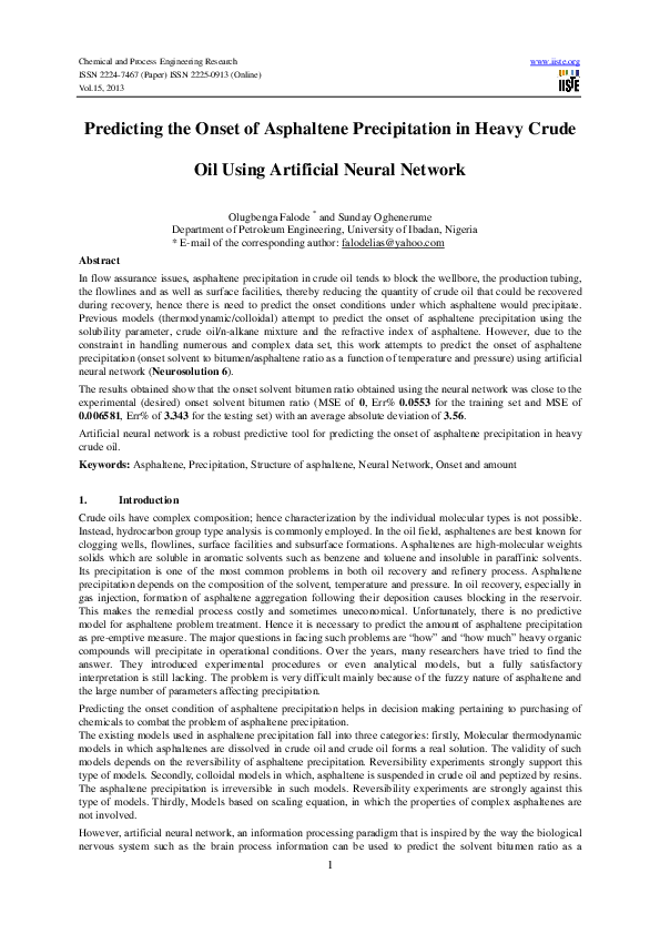 (PDF) Predicting the Onset of Asphaltene Precipitation in Heavy Crude ...