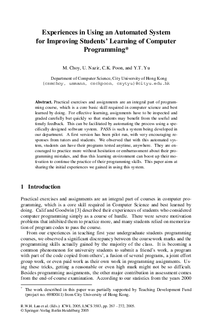 (PDF) Experiences in Using an Automated System for Improving Students ...