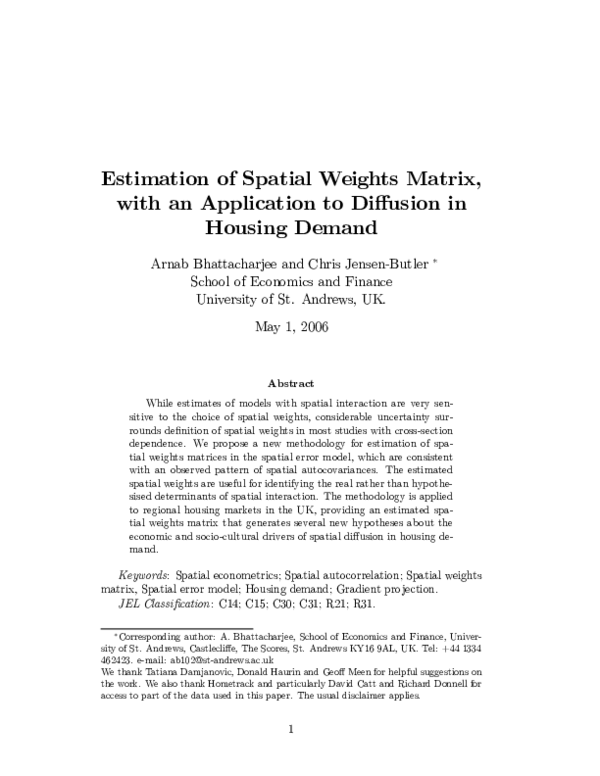 (PDF) Estimation of spatial weights matrix in a spatial error model, with an application to ...
