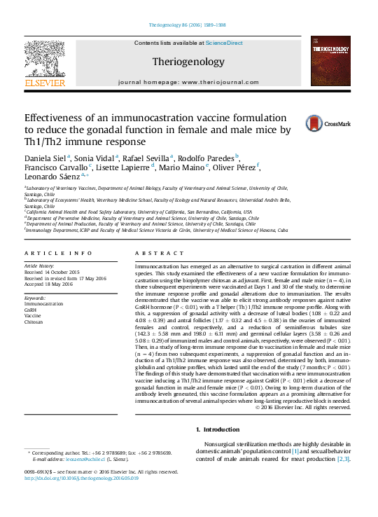 (PDF) Effectiveness of an immunocastration vaccine formulation to ...