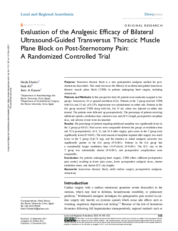 (PDF) Evaluation of the Analgesic Efficacy of Bilateral Ultrasound ...