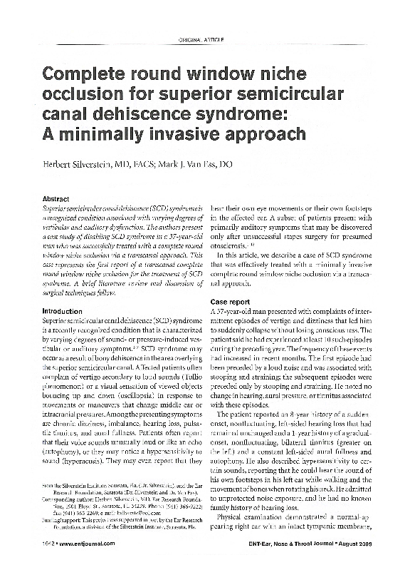 (PDF) Complete round Window Niche Occlusion for Superior Semicircular ...