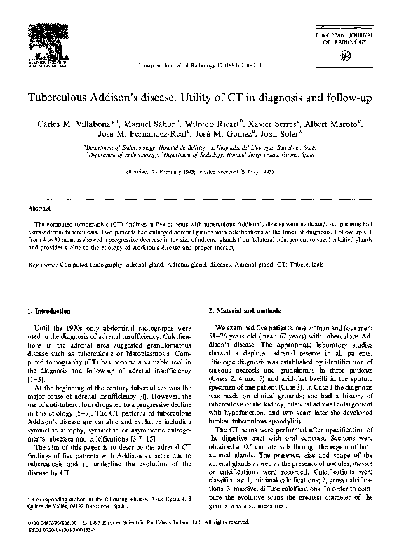 (PDF) Tuberculous Addison's disease. Utility of CT in diagnosis and ...