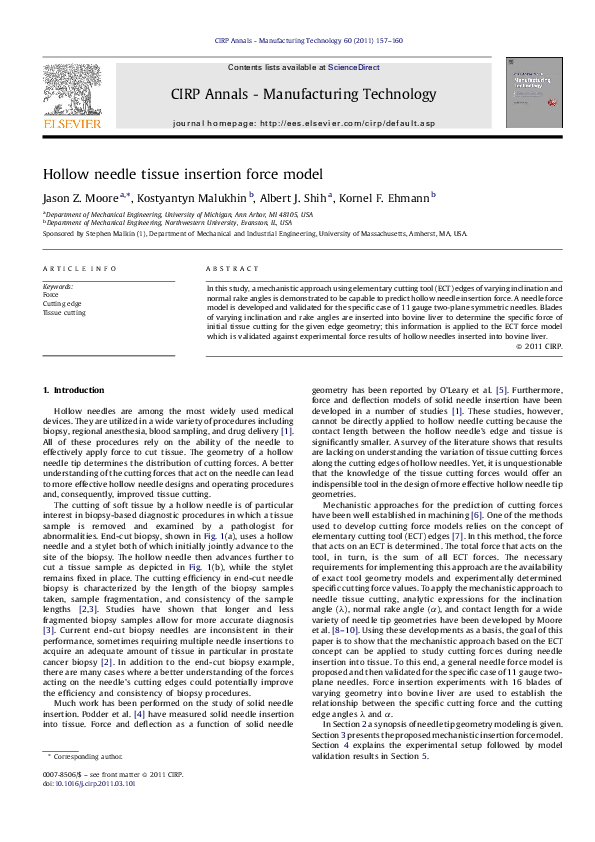 (PDF) Hollow needle tissue insertion force model