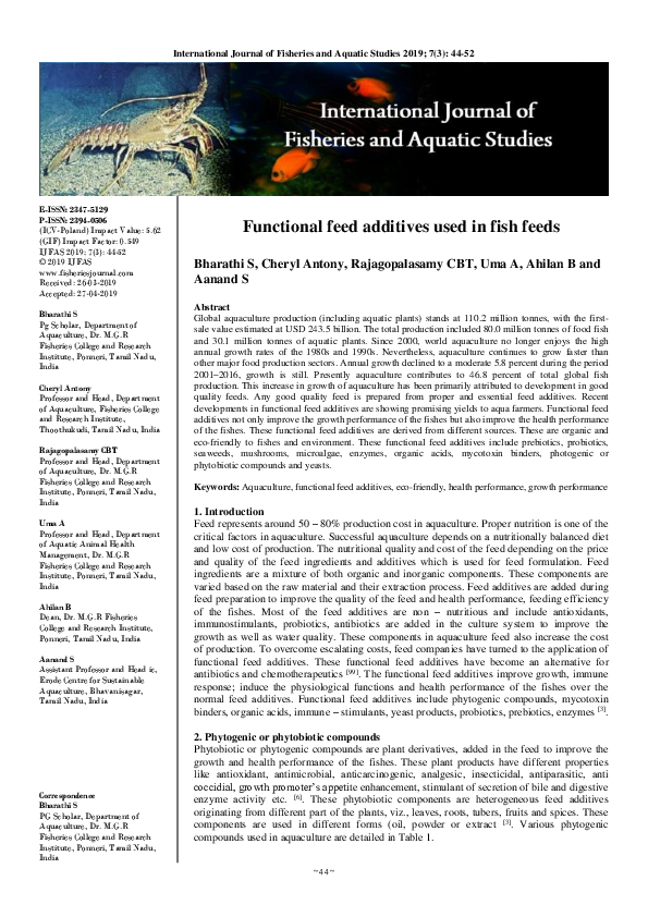 (PDF) Functional feed additives used in fish feeds | CHERYL ANTONY - Academia.edu