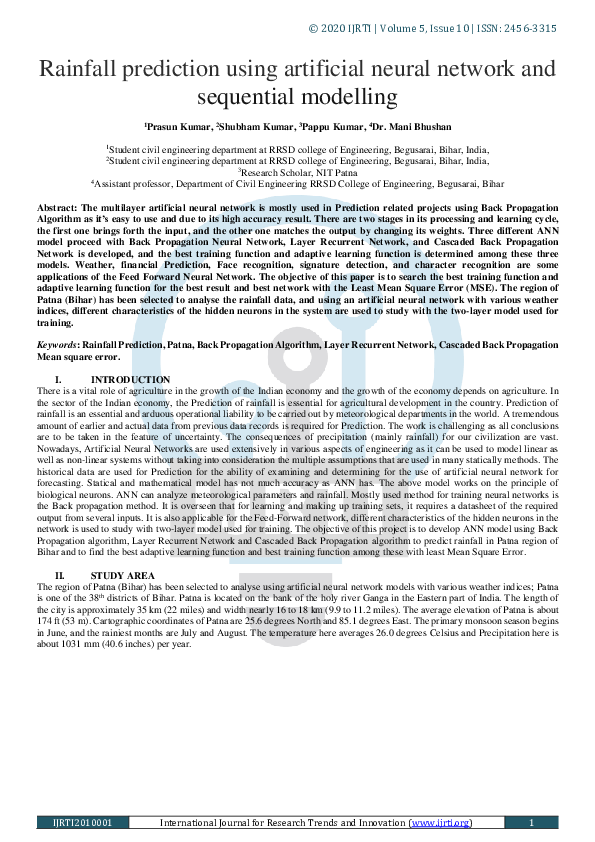 Pdf Rainfall Prediction Using Artificial Neural Network And