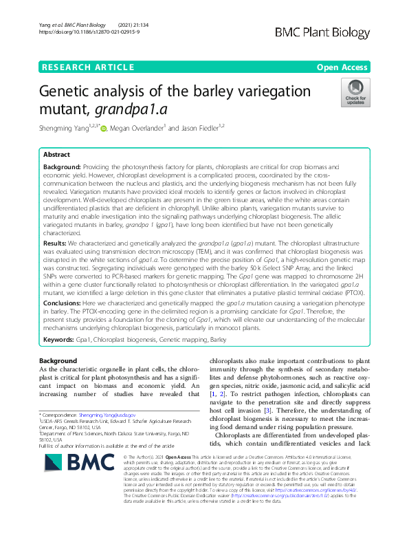 (PDF) Genetic analysis of the barley variegation mutant, grandpa1.a