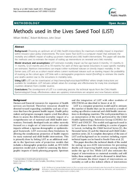 (PDF) Methods used in the Lives Saved Tool (LiST)