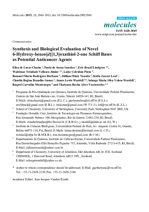 (PDF) Synthesis and Biological Evaluation of Novel 6-Hydroxy-benzo [ d ...