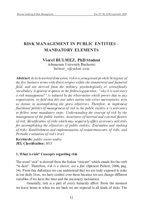 (PDF) Risk Management in Public Entities – Mandatory Elements