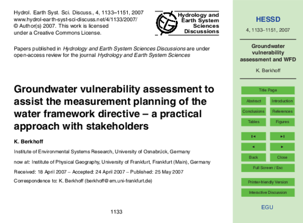 (PDF) Groundwater vulnerability assessment to assist the measurement ...