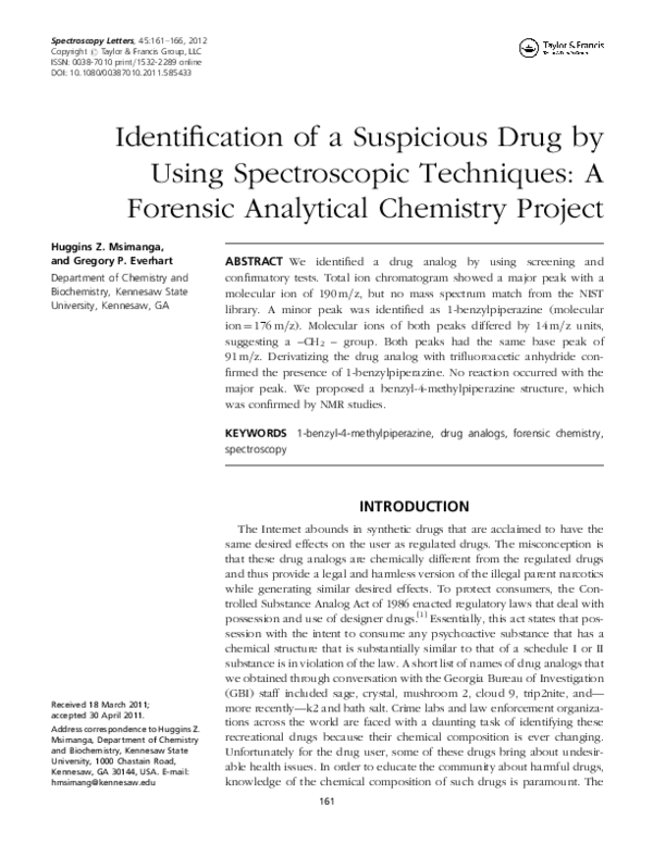 (PDF) Identification of a Suspicious Drug by Using Spectroscopic ...