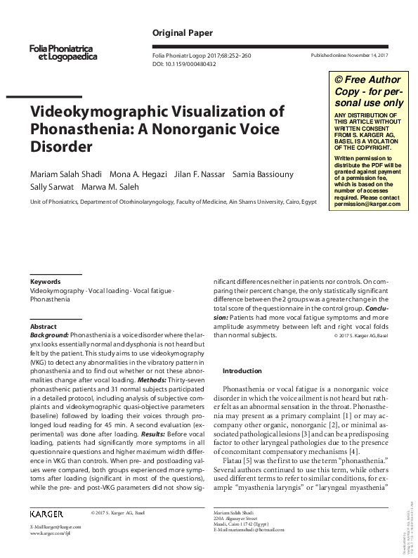 (PDF) Videokymographic Visualization of Phonasthenia: A Nonorganic ...