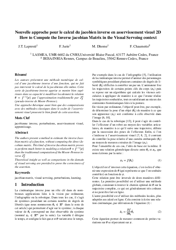 (PDF) Nouvelle approche pour le calcul du jacobien inverse en ...
