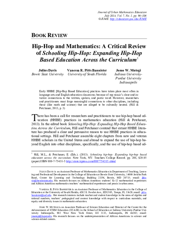 (PDF) BOOK REVIEW Hip-Hop and Mathematics: A Critical Review of ...