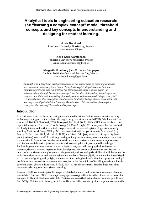 (PDF) Analytical tools in engineering education research: The "learning ...