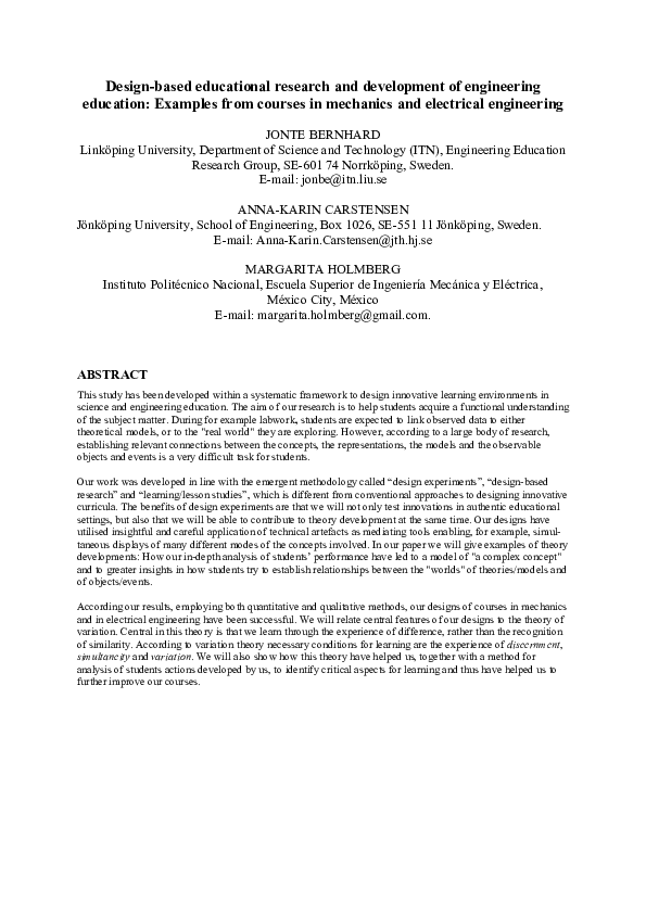 (PDF) Design-based educational research and development of engineering ...