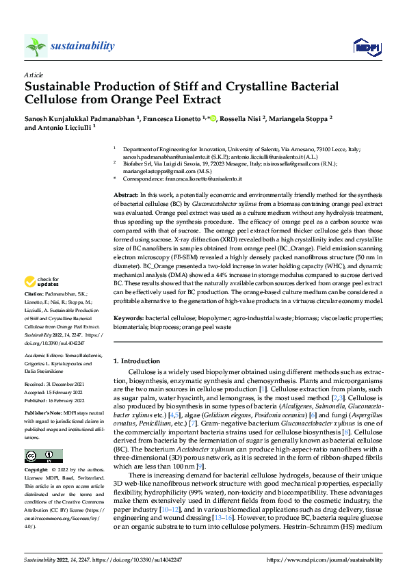 (PDF) Sustainable Production of Stiff and Crystalline Bacterial ...