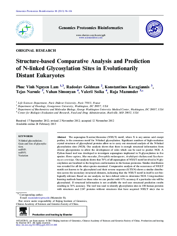 Pdf Structure Based Comparative Analysis And Prediction Of N Linked
