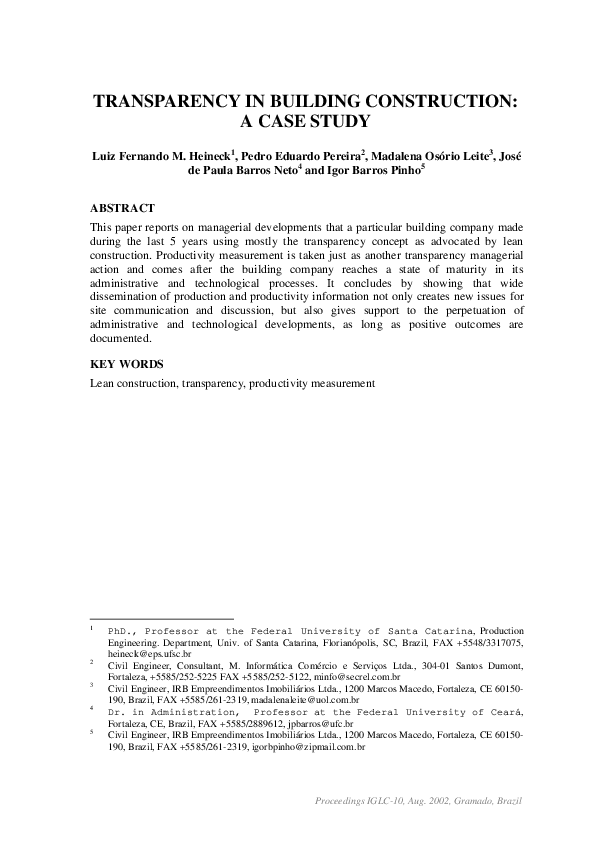 (PDF) Transparency in building construction: a case study