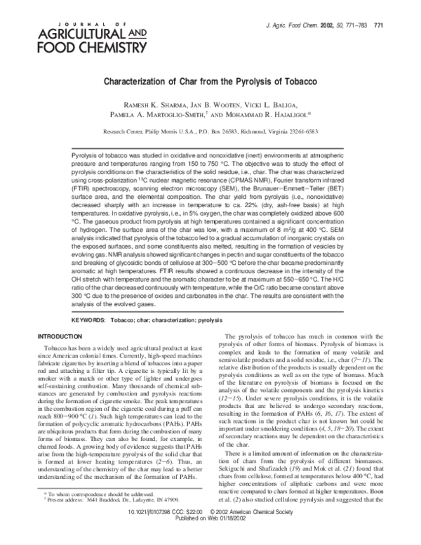 (PDF) Characterization of Char from the Pyrolysis of Tobacco