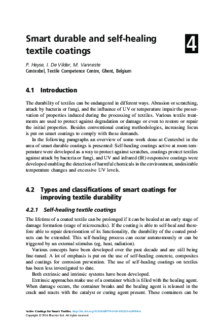(PDF) Smart durable and self-healing textile coatings