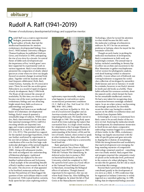 (PDF) Rudolf A. Raff (1941–2019) | Gregory Wray - Academia.edu