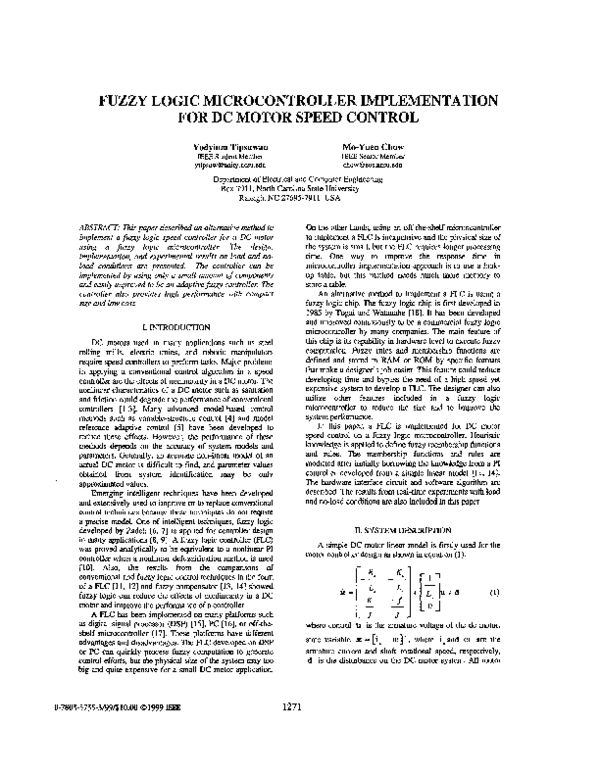 (PDF) Fuzzy logic microcontroller implementation for DC motor speed control (PDF) Fuzzy logic microcontroller implementation for DC motor speed control