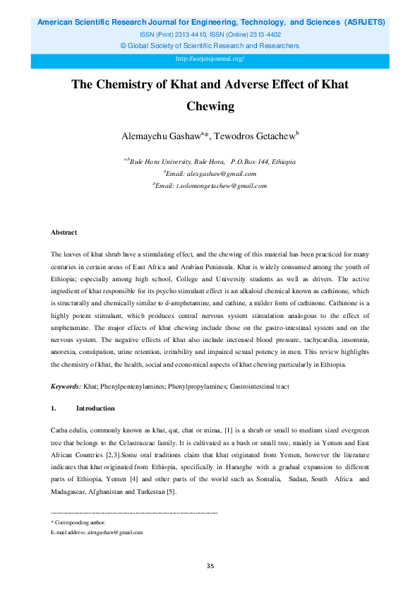 (PDF) The Chemistry of Khat and Adverse Effect of Khat Chewing