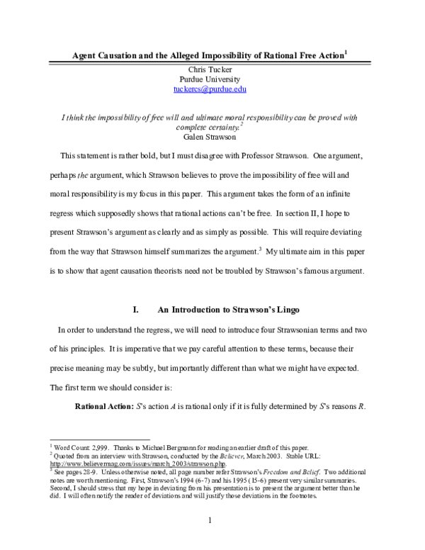 Pdf Agent Causation And The Alleged Impossibility Of Rational Free Action